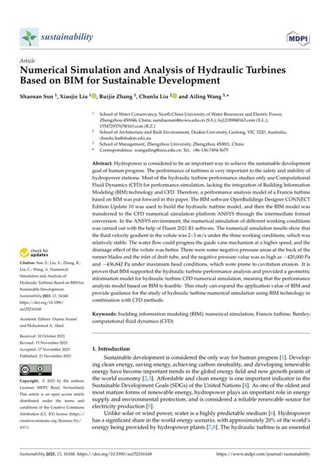 Pdf Numerical Simulation And Analysis Of Hydraulic Turbines Based On Bim For Sustainable