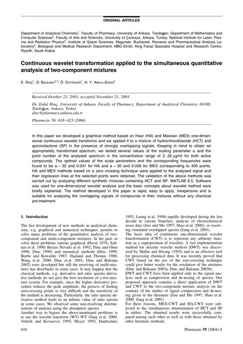 Pdf Continuous Wavelet Transformation Applied To The Simultaneous Quantitative Analysis Of Two
