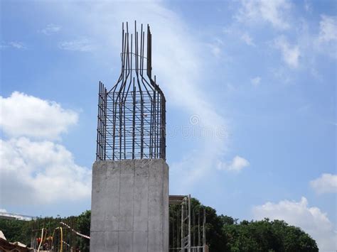 Reinforcement Concrete Column Under Construction At The Construction