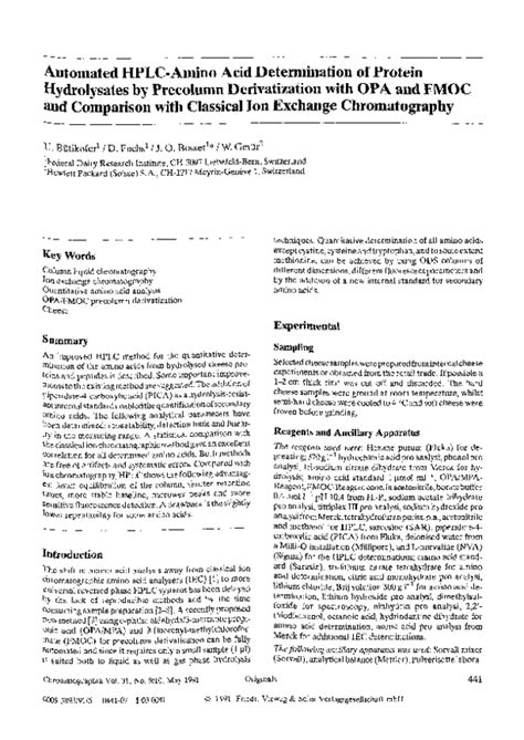 Pdf Automated Hplc Amino Acid Determination Of Protein Hydrolysates
