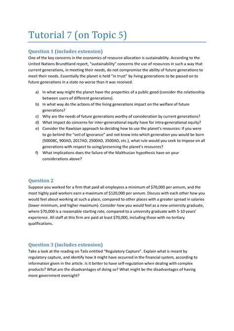 Topic 5 Tutorial Questions Revision Tutorial 7 On Topic 5