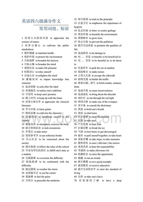 免费精品英语四六级作文常用词组短语全集 word文档在线阅读与下载 无忧文档