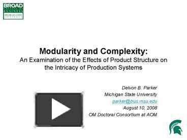 PPT Modularity And Complexity An Examination Of The Effects Of Product Structure On The