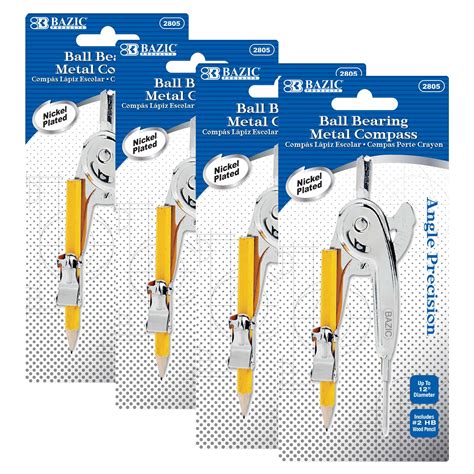 Bazic Geometry Math Compass Set Scale Arm Nickel Plated Drawing Tool