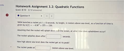 Solved Homework Assignment 3 2 Quadratic Functionsscore