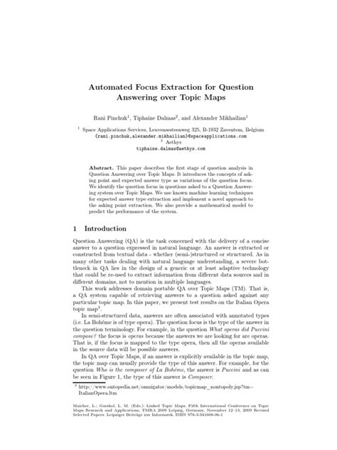 Pdf Tmra 2009 Automated Focus Extraction For Question Answering Over Topic Maps Dokumentips