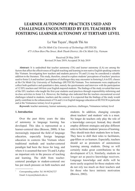 pdf learner autonomy practices used and challenges encountered by