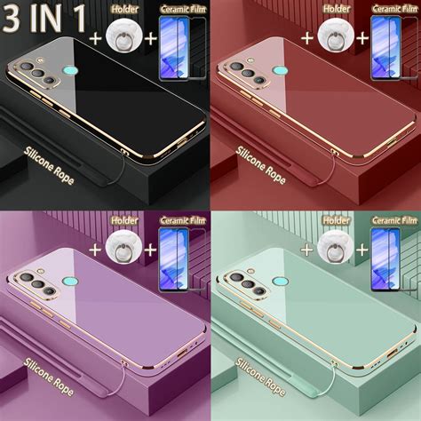 In For Tecno Pop LTE BD Electroplated Straight Golden Edge Case With Tempered Ceramic