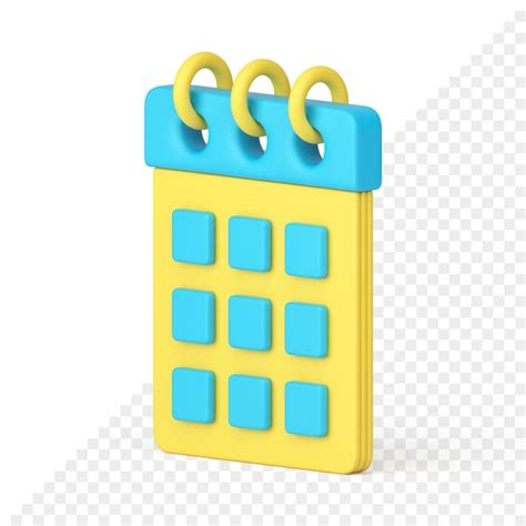 바탕 화면 구성 도우미 3d 아이콘 날짜 및 메모 셀이 있는 노란색 및 파란색 달력 페이지 프리미엄 Psd 파일