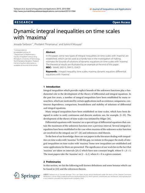 Pdf Dynamic Integral Inequalities On Time Scales With ‘maxima