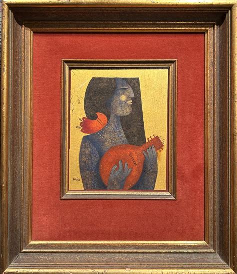 Lot Sami Briss B1930 Israeli French A Player With A Bird Oil On Panel