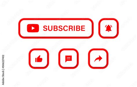 Youtube Subscribe Button 3d With Social Media Notification Icons Like Comment Share Icon And