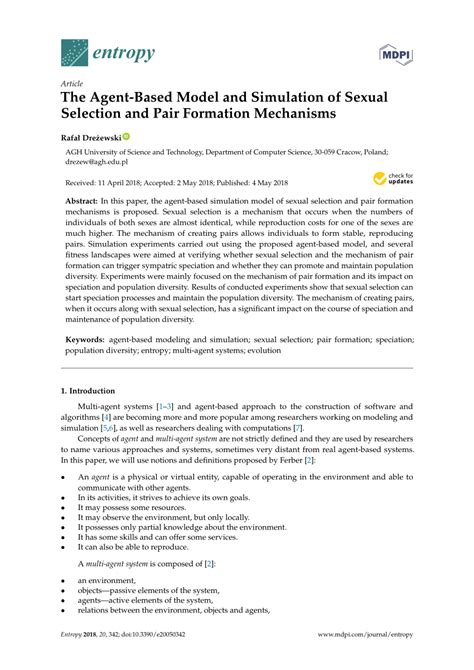 PDF The Agent Based Model And Simulation Of Sexual Selection And Pair Formation Mechanisms