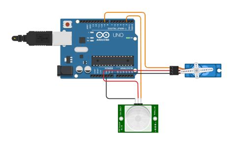 Circuit Design Servo Motor Direction Control Using Pir Tinkercad