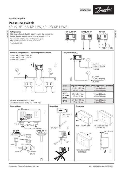Danfoss Kp 15 Kp 15a Kp 17w Kp 17b Kp 17wb Installation Guide
