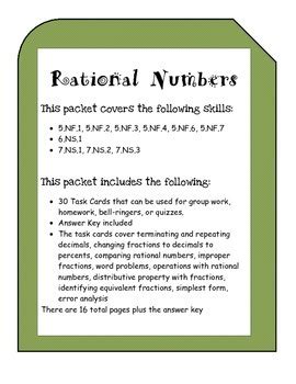 Rational Numbers Task Cards By MIDDLE SCHOOL MATH APLENTY TPT