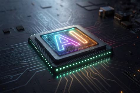 Cpu Processing Artificial Intelligence On Circuit Board With Colorful