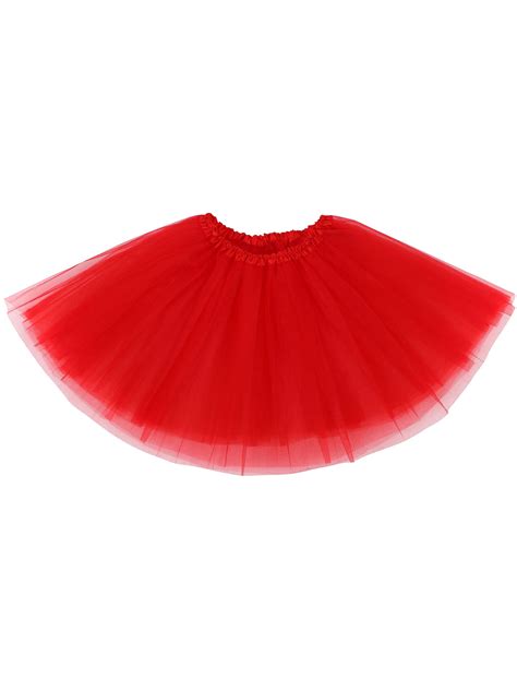 Simplicity Womens Classic Elastic 3 Layered Tulle Tutu Skirt Red