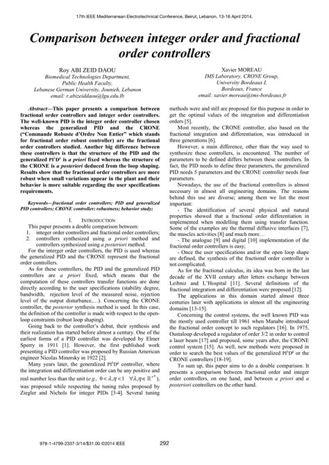 Pdf Comparison Between Integer Order And Fractional Order Controllers