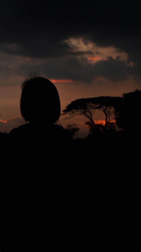 Silhouette Girl With Background Sunset And Tree Girl Silhouette