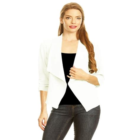 Womens 3 4 Sleeve Blazer Open Front Cardigan Jacket Work Office Blazer