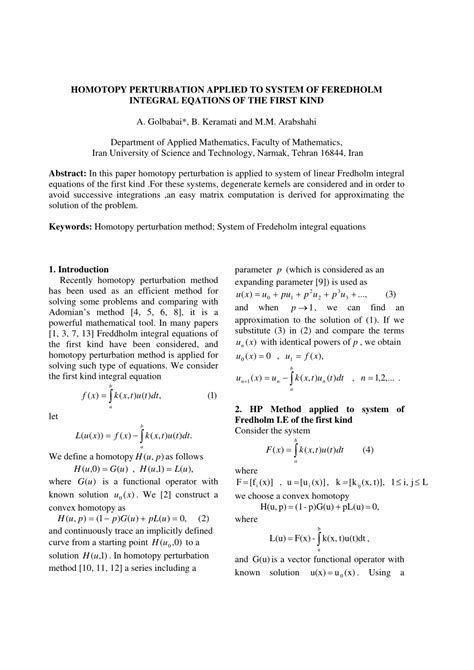 Pdf Homotopy Perturbation Applied To System Of Feredholm Integral Eqations Of The First Kind