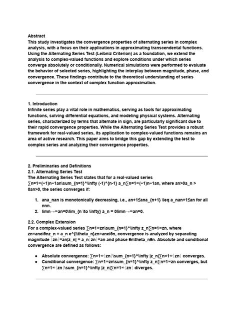 Analyzing The Convergence Properties Of Alternating Series In Complex