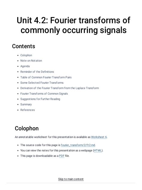 Unit 42 Fourier Transforms Of Commonly Occurring Signals — Eg 247
