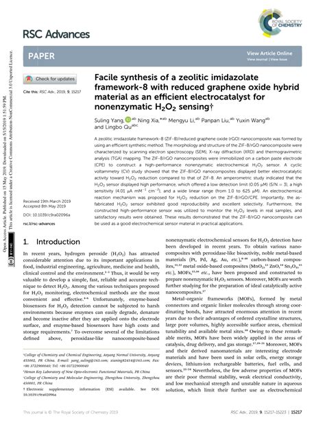 Pdf Facile Synthesis Of A Zeolitic Imidazolate Framework 8 With