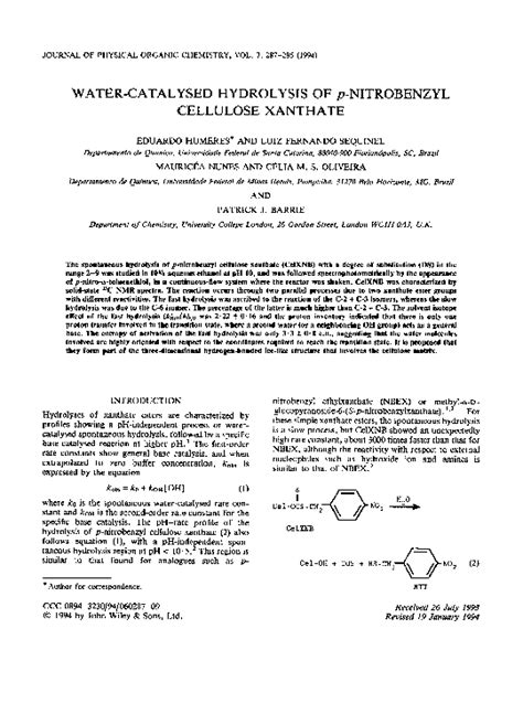 Pdf Water Catalysed Hydrolysis Ofp Nitrobenzyl Cellulose Xanthate