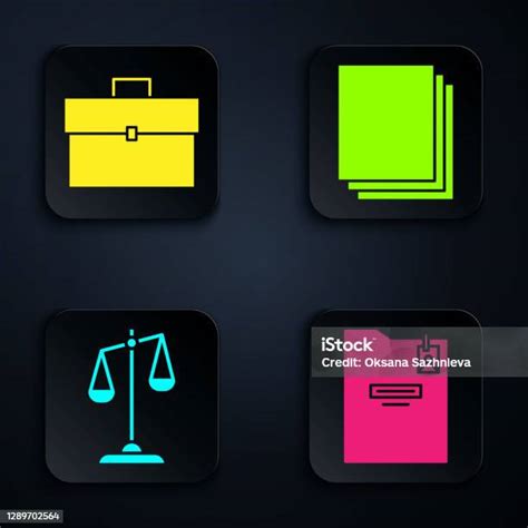 개인 폴더 서류 가방 정의의 척도 및 깨끗한 종이를 설정합니다 검은 색 사각형 버튼 벡터 가방에 대한 스톡 벡터 아트 및 기타