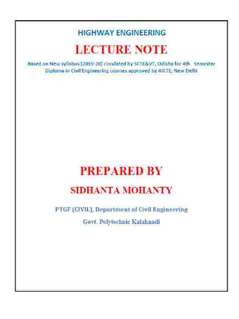 Lecture Note Highway Engg 4th Sem Sidhanta Mohanty Lect Civil 11zon Pdf