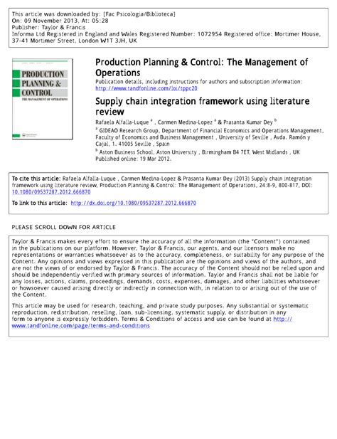 Pdf Supply Chain Integration Framework Using Literature Review