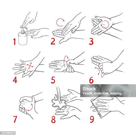 คําแนะนําการล้างมือไอคอนขาวดํา ขั้นตอนการทําความสะอาดฝ่ามือและนิ้วมือ ขั้นตอนสุขอนามัย ภาพประกอบ