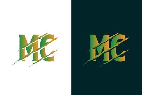스크래치 효과 와 녹색 그라데이션 Mc 편지 템플릿 로고 디자인 갈고리 발톱에 대한 스톡 벡터 아트 및 기타 이미지 갈고리 발톱 노랑 더러운 Istock