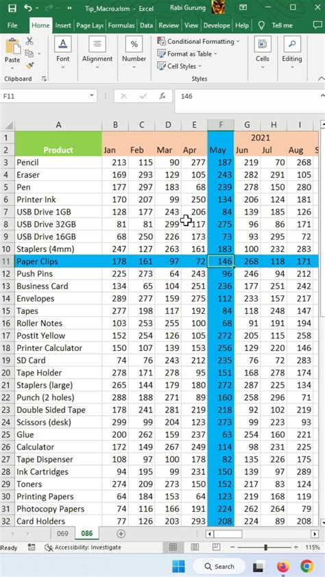 Crosshair Highlight In Excel How To Highlight Row And Column Of Active Cell Excel Tips And