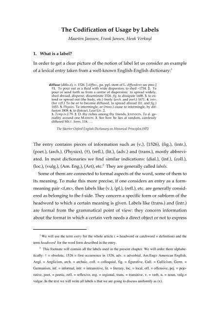 The Codification Of Usage By Labels Maarten Janssen