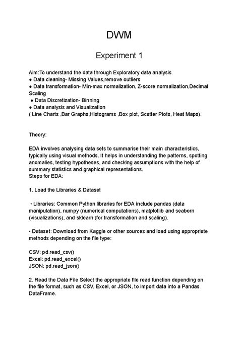 Dwm Dwm Notes Dwm Experiment 1 Aimto Understand The Data Through Exploratory Data Analysis