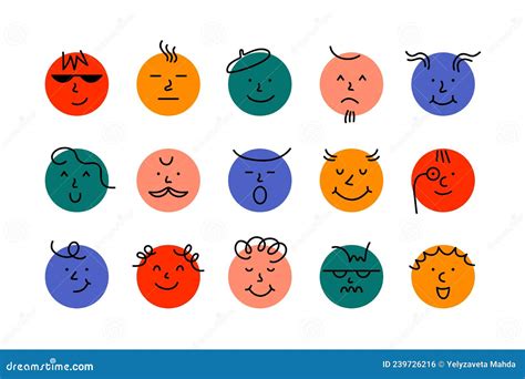 Round Comic Faces Abstract Smile Characters Cartoon Emoji Avatars