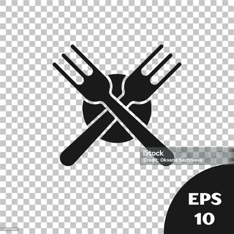 투명 한 배경에 격리 된 검은 교차 포크 아이콘입니다 칼 기호입니다 벡터 일러스트레이션 검은색에 대한 스톡 벡터 아트 및 기타