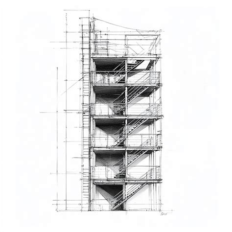 A Drawing Of A Building With Scaffolding And Scaffolding Premium AI Generated Image