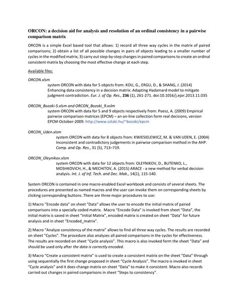 pdf orcon a decision aid for ordinal consistency in a pairwise