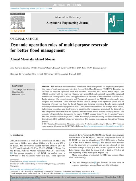 Full Article Dynamic Operation Rules Of Multi Purpose Reservoir For Better Flood Management