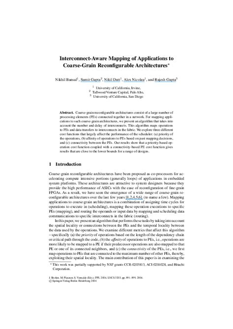 Pdf Interconnect Aware Mapping Of Applications To Coarse Grain