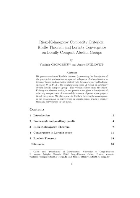 Pdf Riesz Kolmogorov Compacity Criterion Ruelle Theorem And Lorentz Convergence On Locally