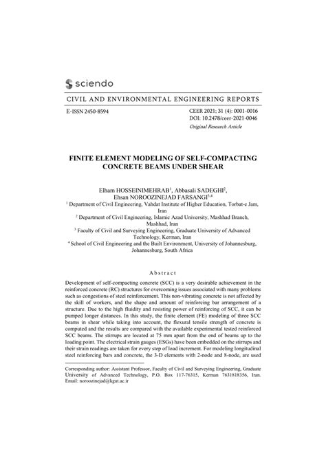 Pdf Finite Element Modeling Of Self Compacting Concrete Beams Under Shear