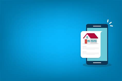 휴대 전화에 홈 하우스 정보 알림 스마트폰 기기의 디지털 앱 응용 프로그램 또는 스마트 하우스 공지 대여 또는 판매 집에 대한 스톡 벡터 아트 및 기타 이미지 Istock