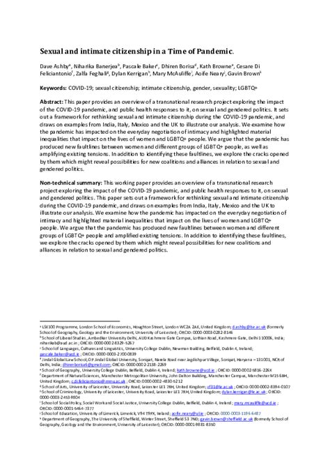 Pdf Sexual And Intimate Citizenship In A Time Of Pandemic