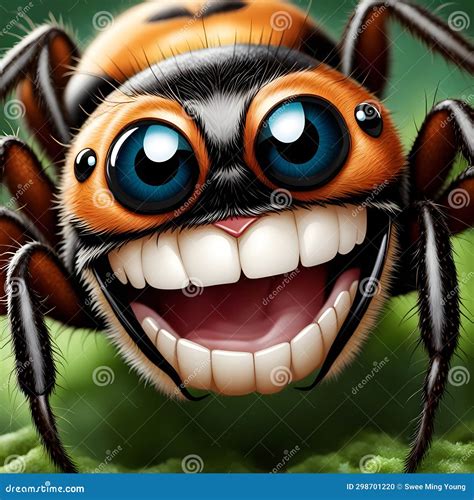 Image Of Cartoon Jumping Spider Smiling Like Human Mouth Feature Stock Illustration