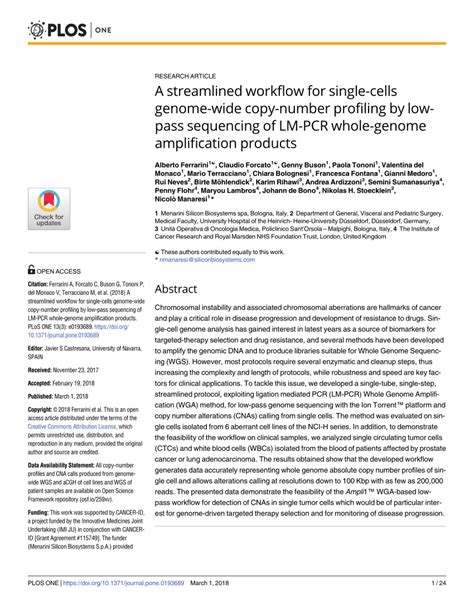 Pdf A Streamlined Workflow For Single Cells Genome Wide Copy Number Profiling By Low Pass